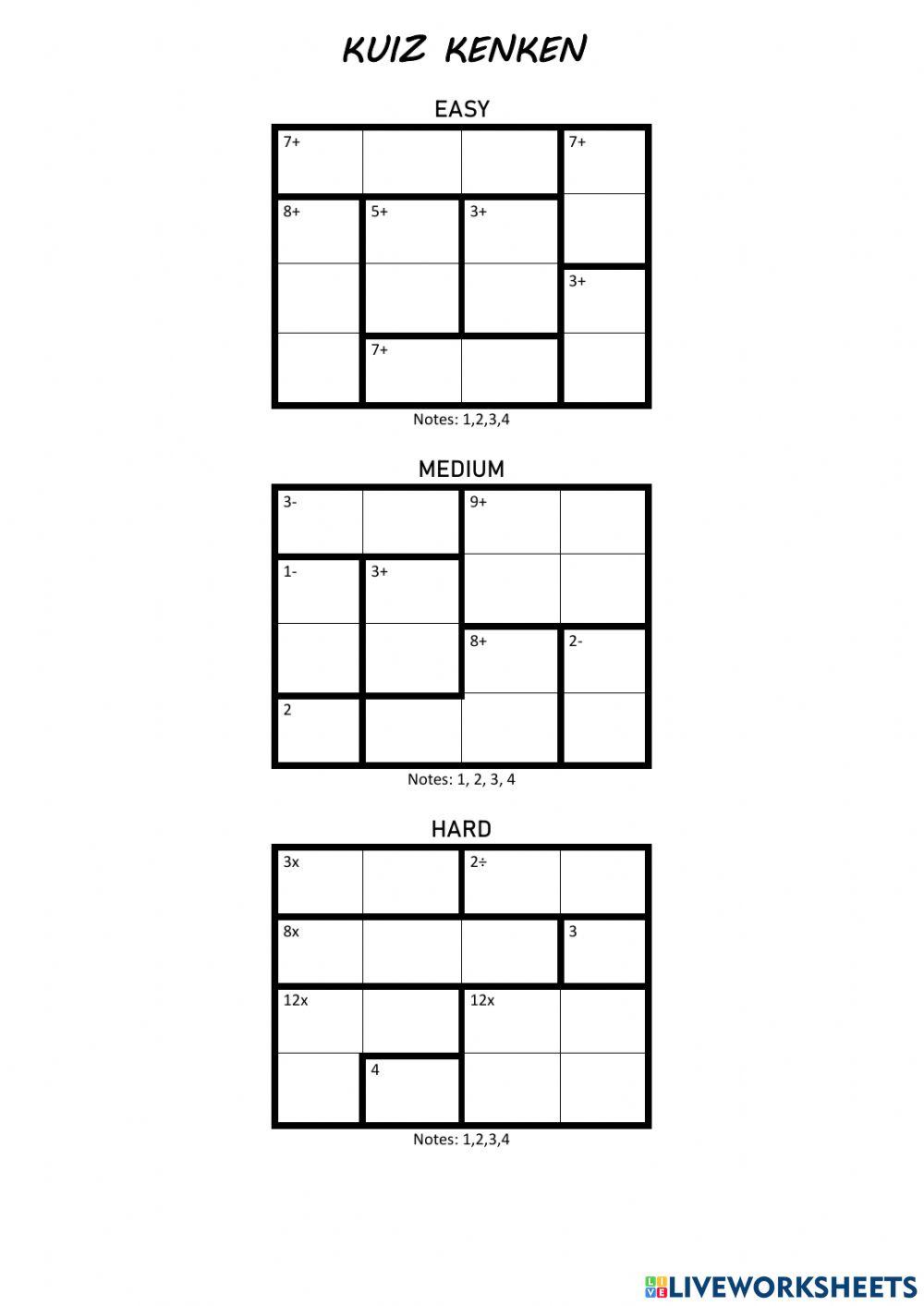 Kuiz ken ken worksheet | Live Worksheets