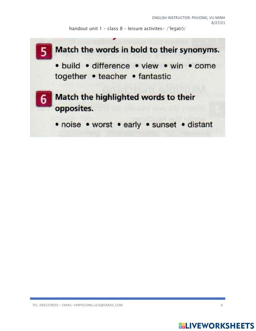 Handout in class unit 1, lesson 1 worksheet | Live Worksheets