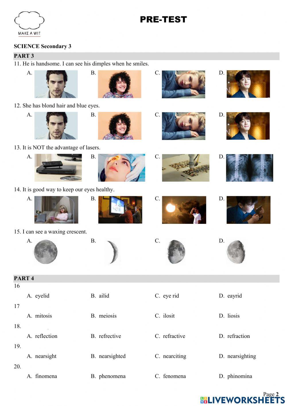 Grade 9 Science Pre-Test (SEM1) 3781196 | Mila1597 | Live