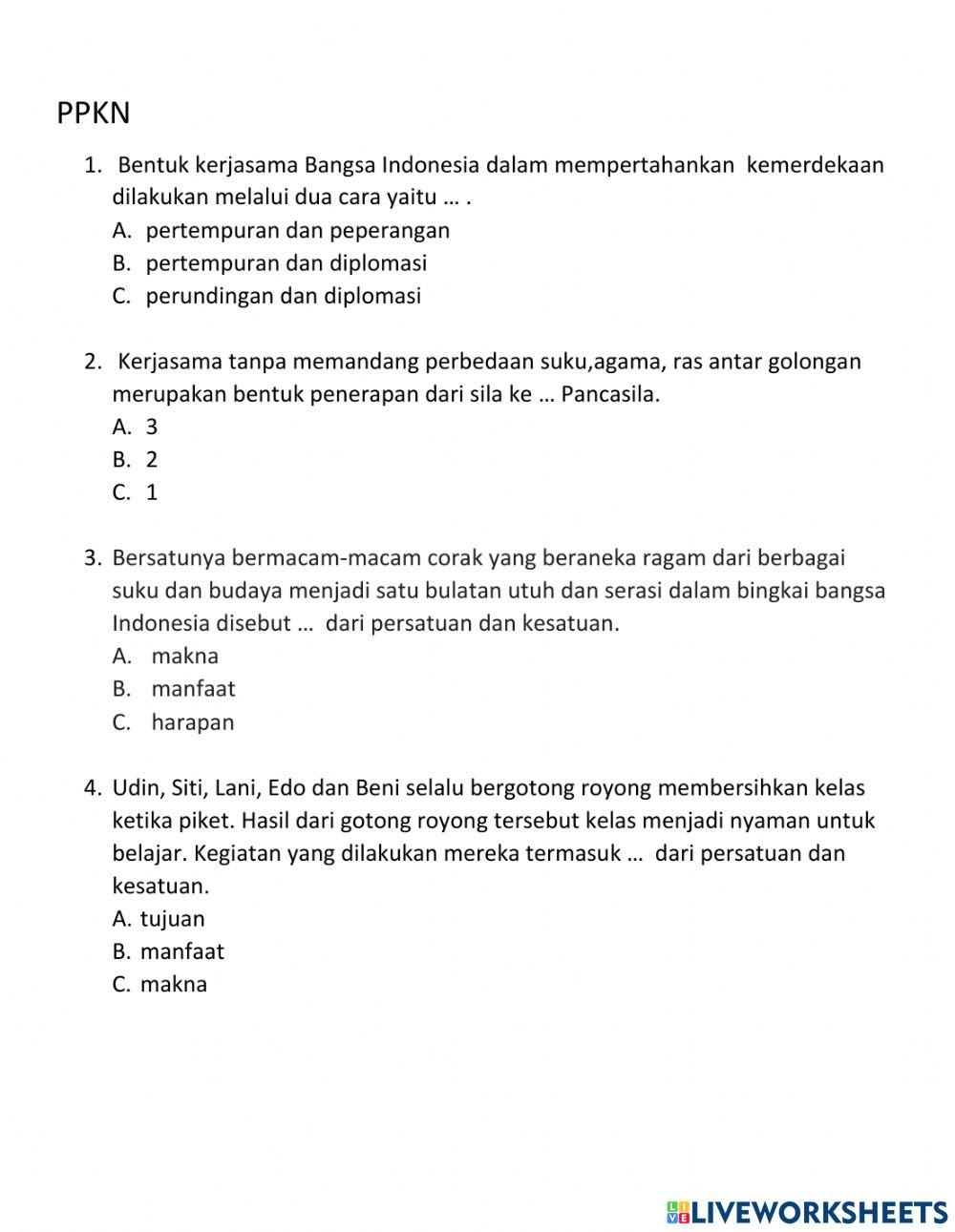 Tema 2 st 2 pb 4 b.ind dan ppkn worksheet | Live Worksheets