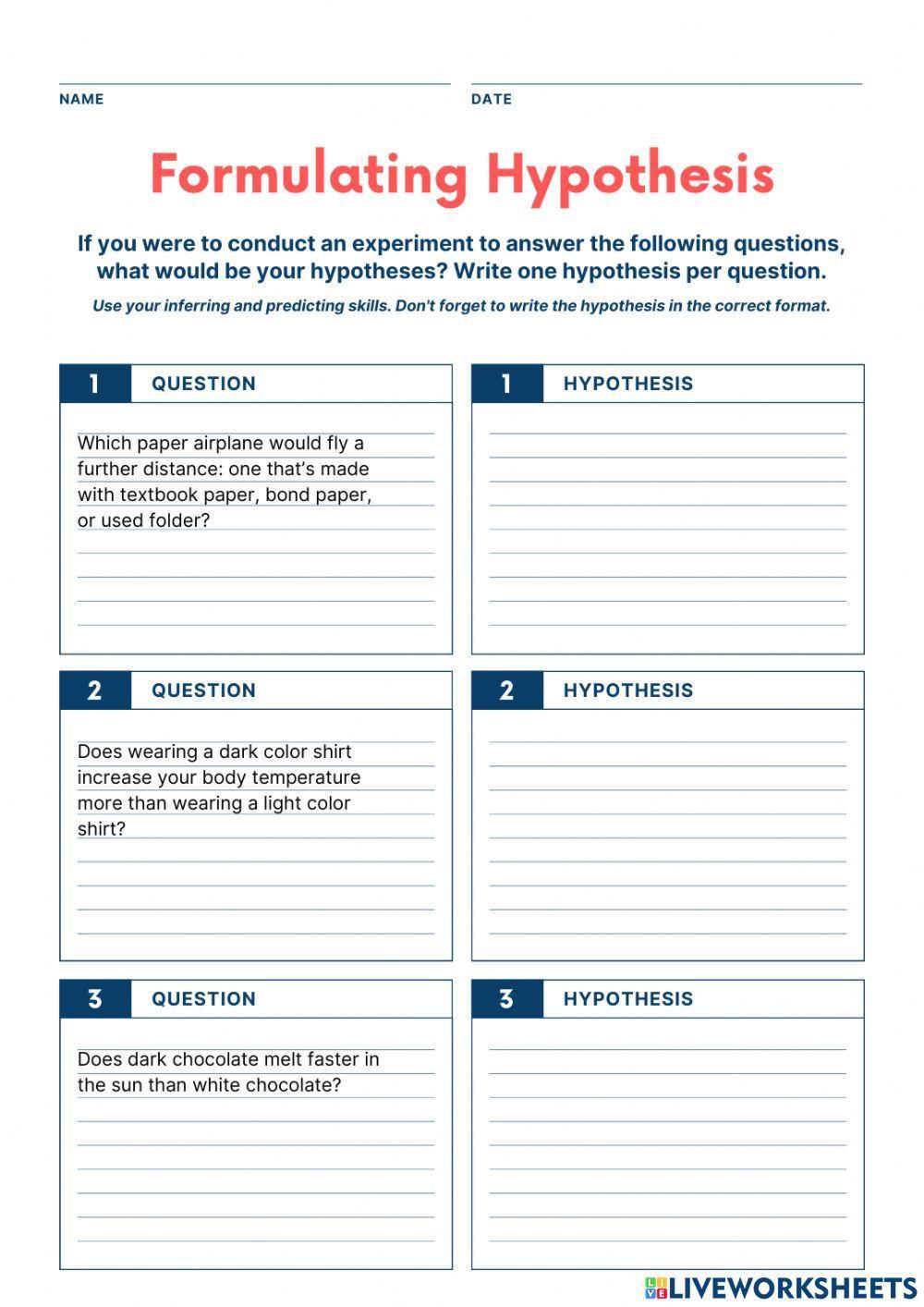 Formulating Hyp… | Free Interactive Worksheets | 1320090