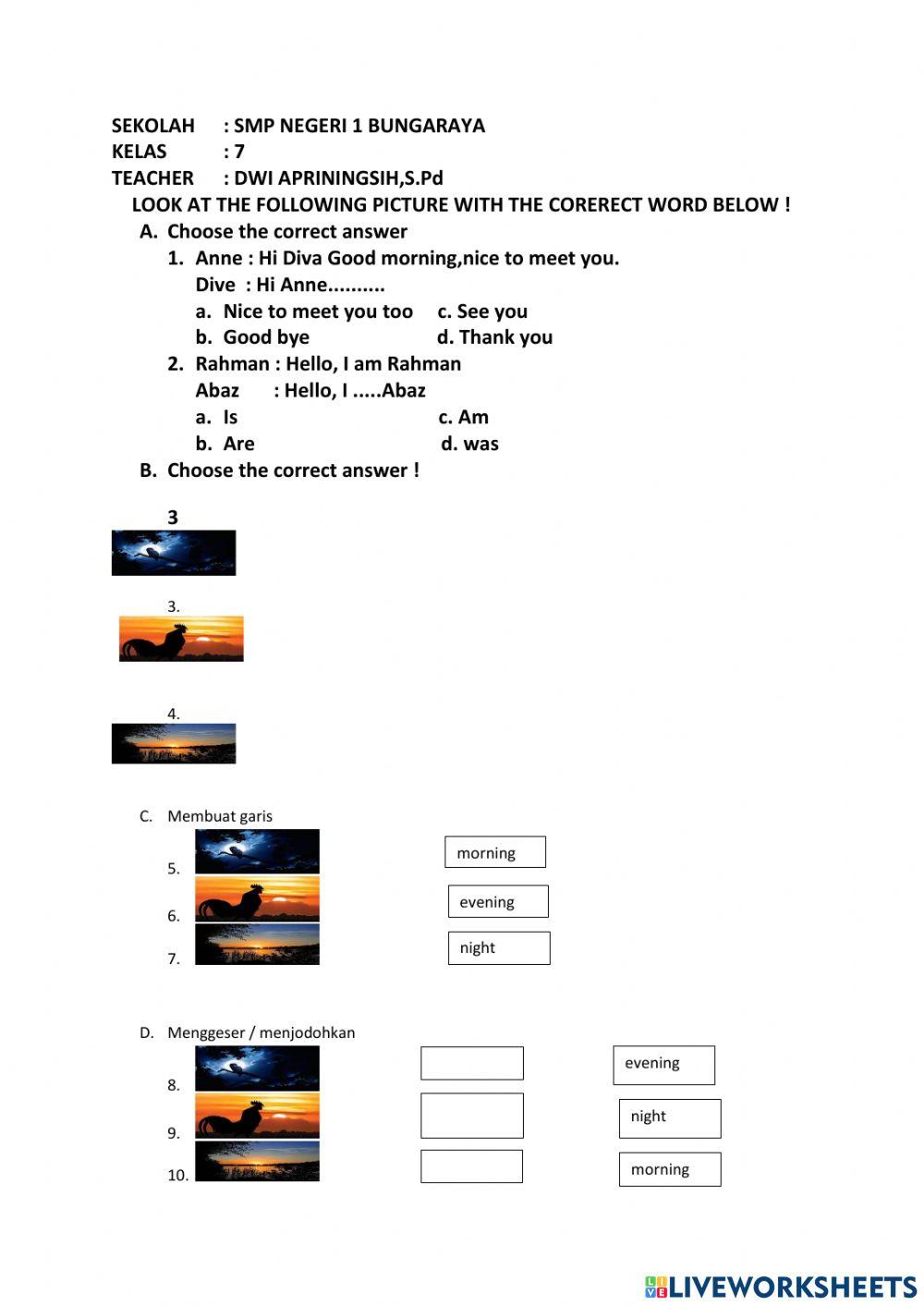 Greeting exercise for grade-1 | Live Worksheets