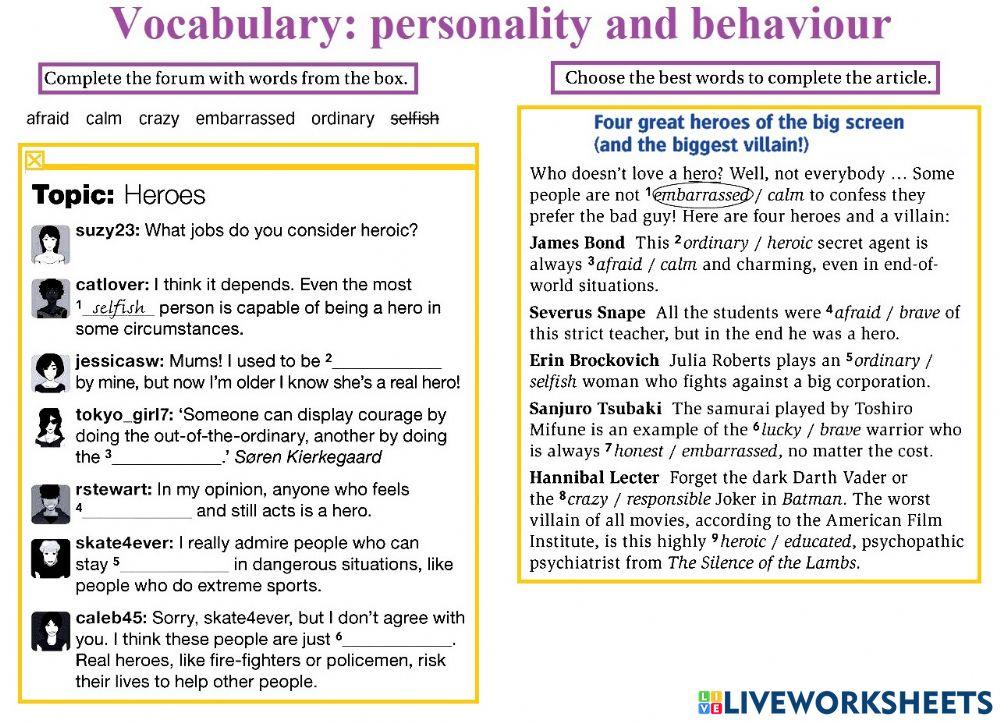 Vocabulary-Personality and behaviour 1320351 | Kate_Kn