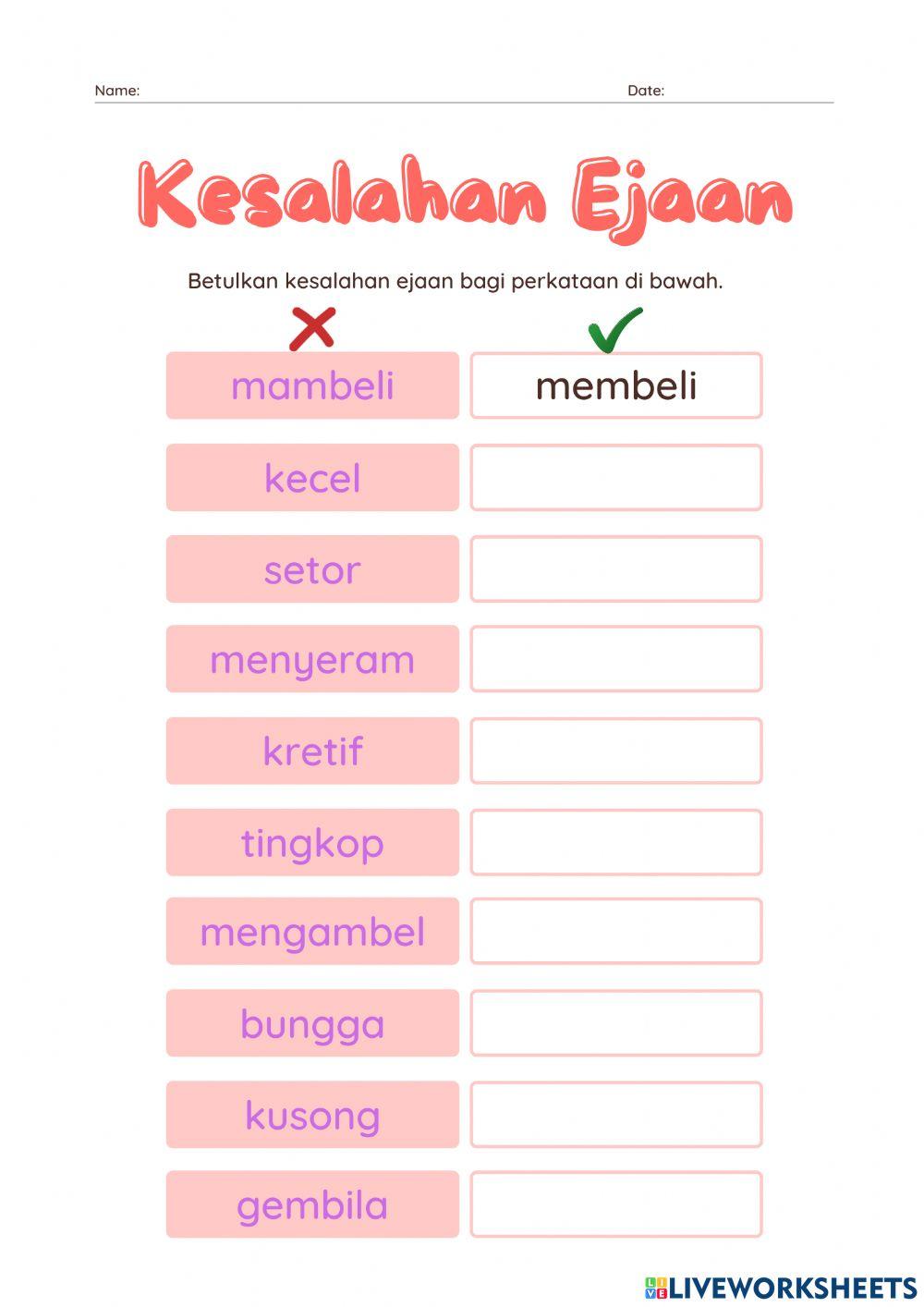 Kesalahan Ejaan | Cikgu Ai | Live Worksheets