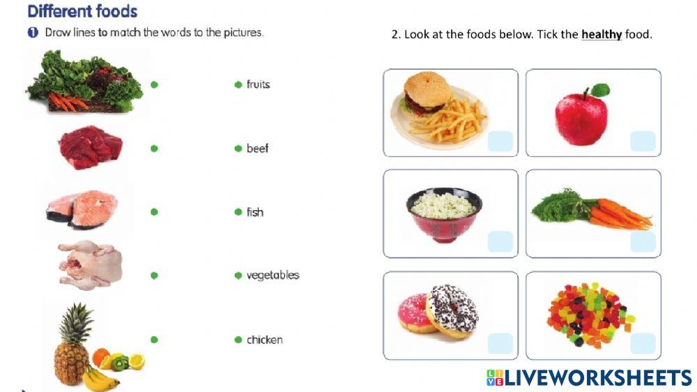 Different Food worksheet | Live Worksheets