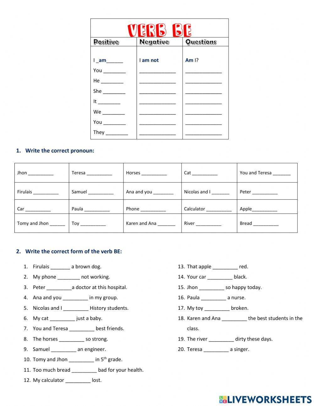 1321550 | Verb Be | Trinidad Bejar | LiveWorksheets