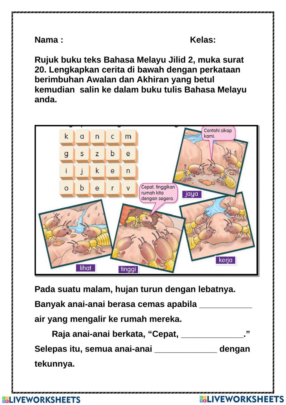 Imbuhan awalan dan akhiran online worksheet | Live Worksheets