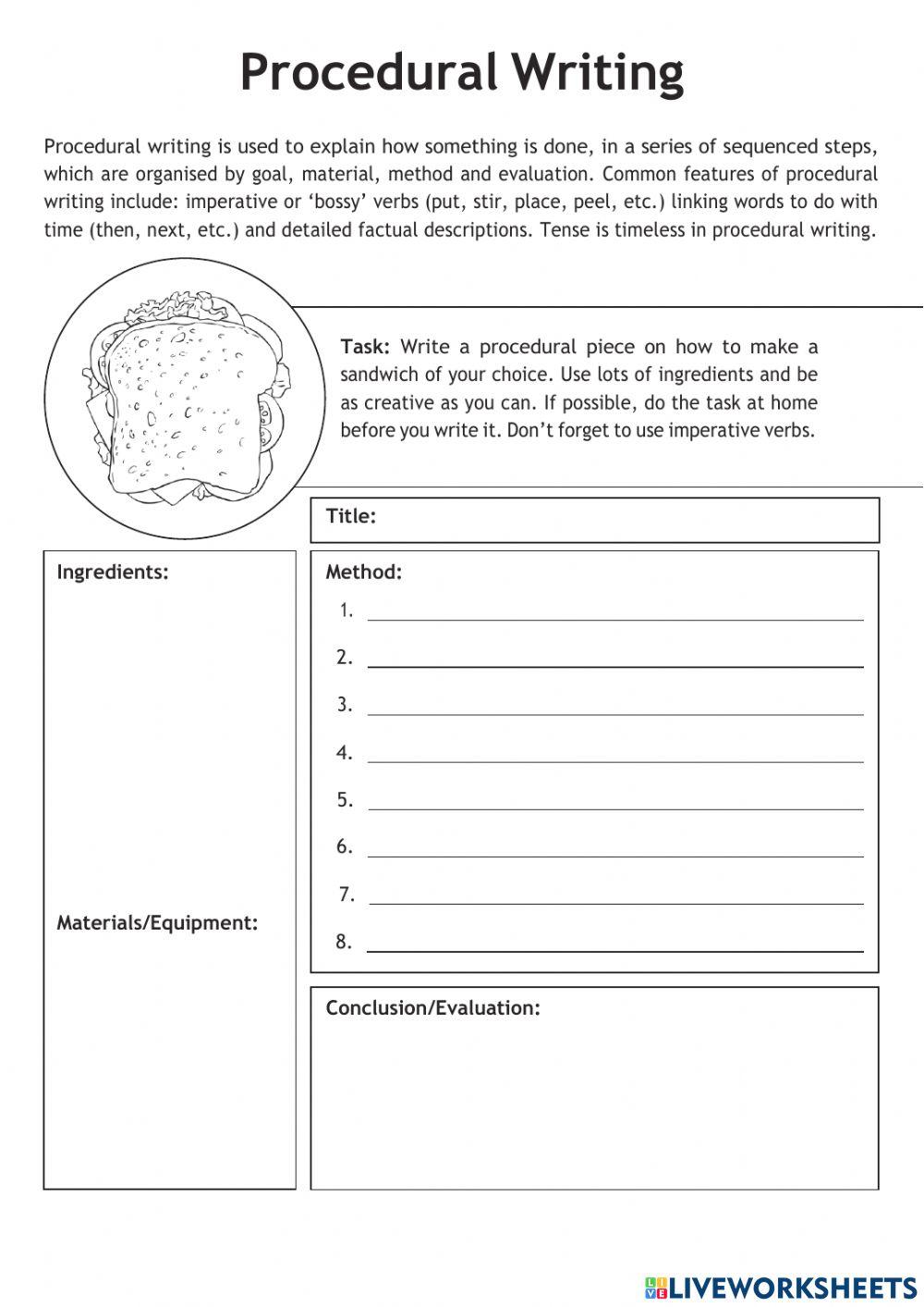 Procedural Writing: Making Sandwich online exercise for | Live Worksheets Procedural Writing: Making Sandwich online exercise for | Live Worksheets