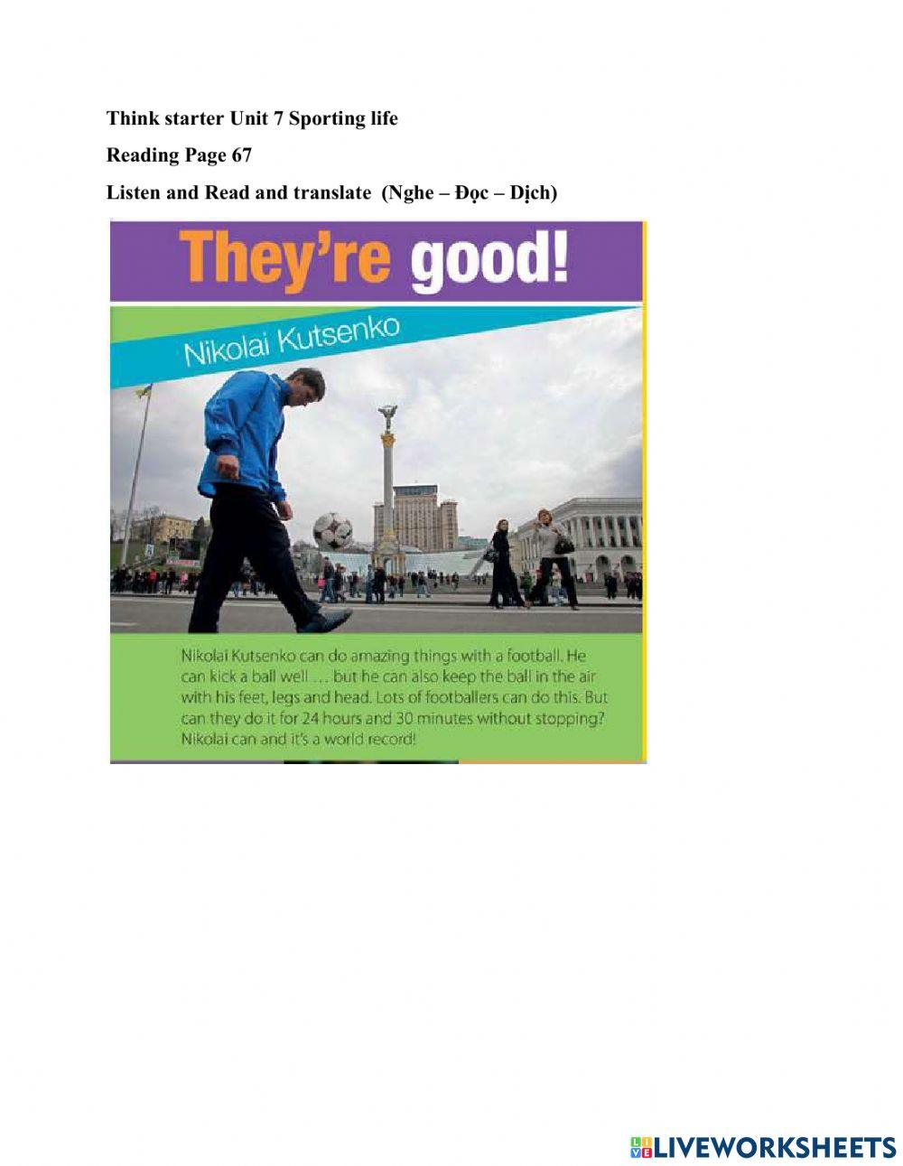 Think starter Unit 7 SB P67 worksheet | Live Worksheets