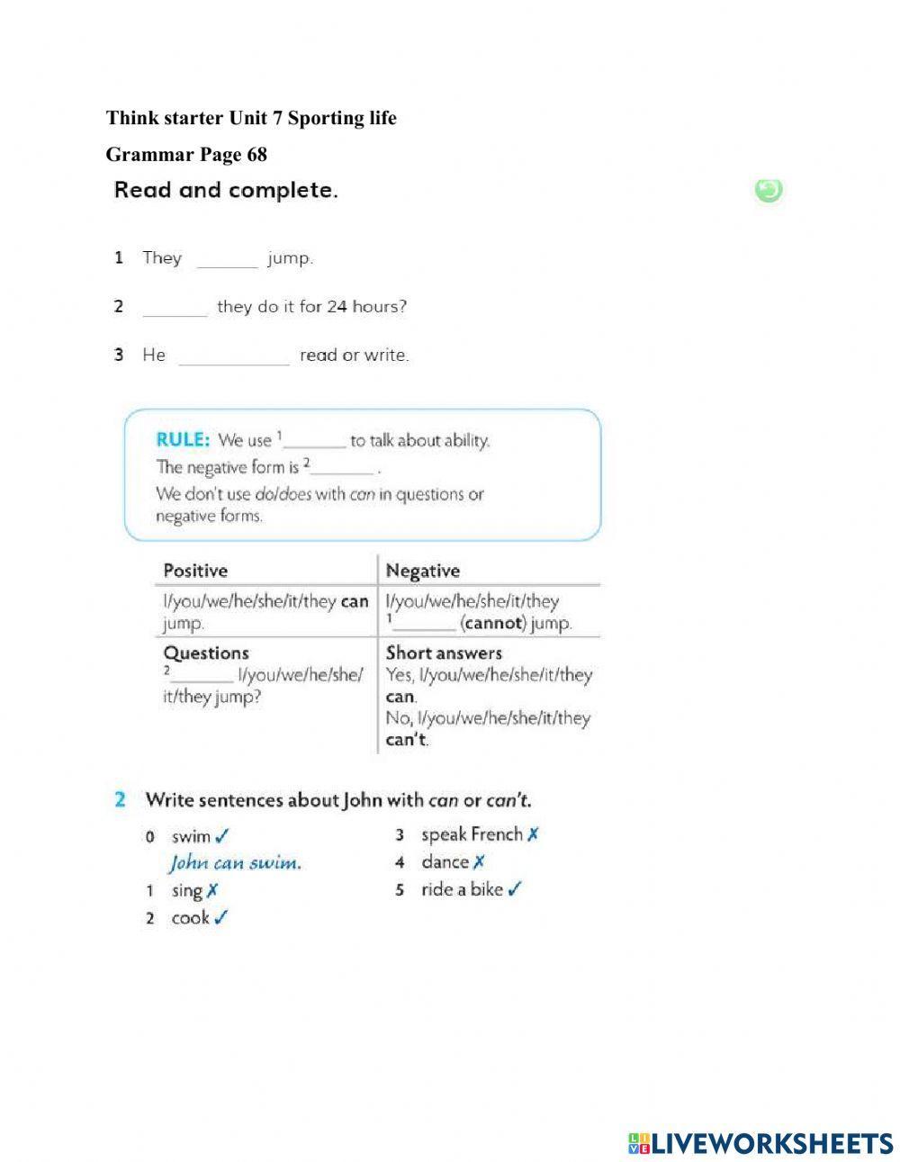 Think starter Unit 7 SB P68 worksheet | Live Worksheets