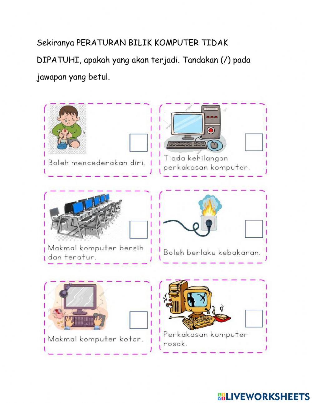 Peraturan dimakmal komputer worksheet | Live Worksheets