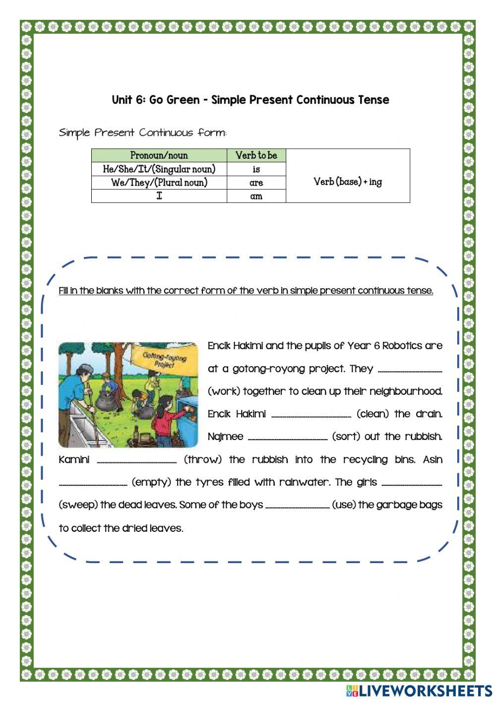 Go Green - Simple Present Continuous Tense