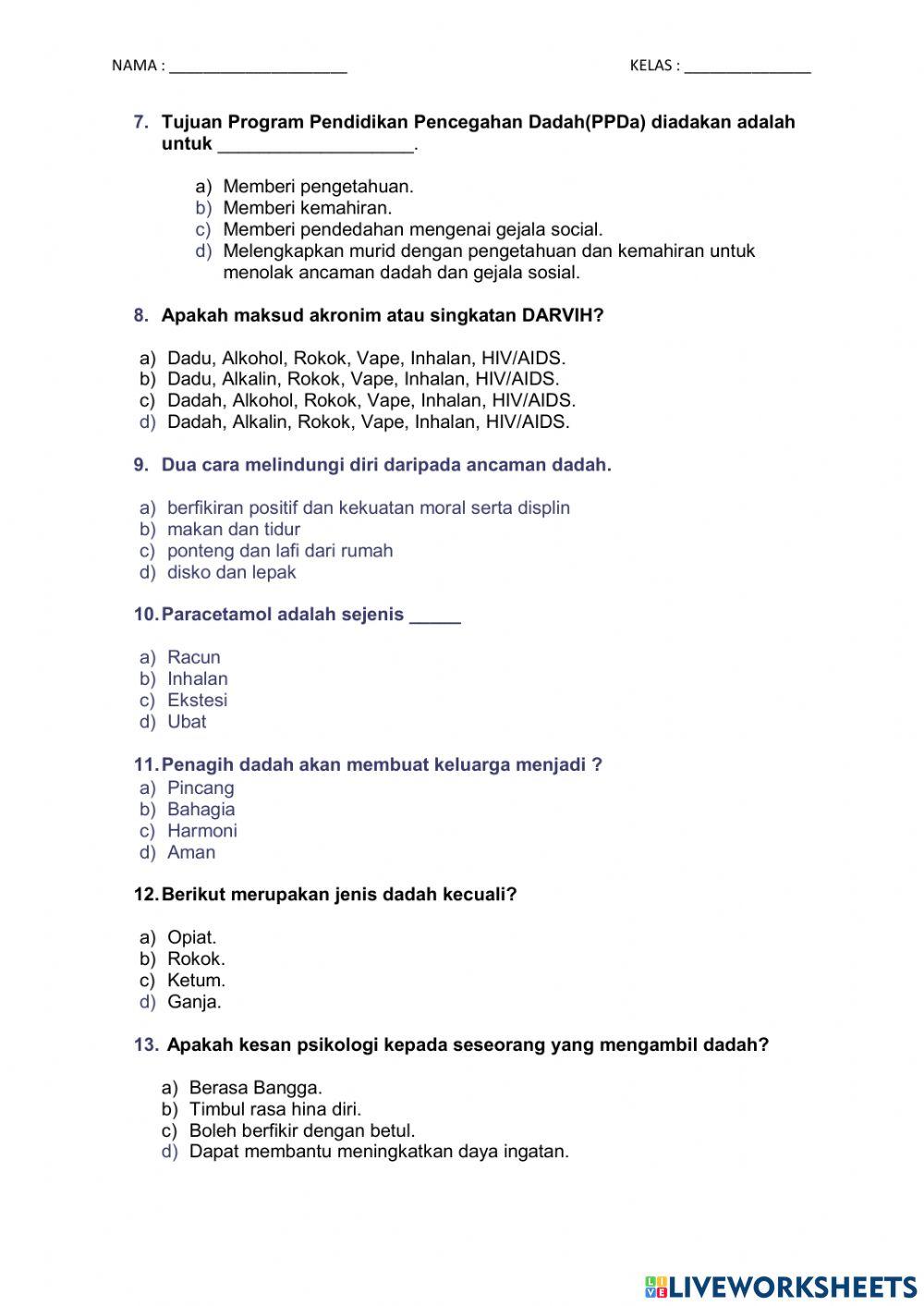 Kuiz ppda (taha… | Free Interactive Worksheets | 1322592