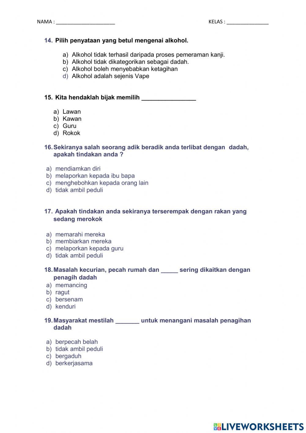 Kuiz ppda (taha… | Free Interactive Worksheets | 1322592