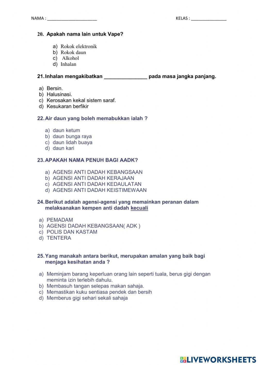 Kuiz ppda (taha… | Free Interactive Worksheets | 1322592