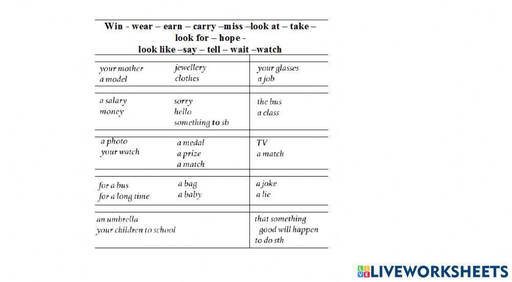 Verbs combinations 8b worksheet | Live Worksheets