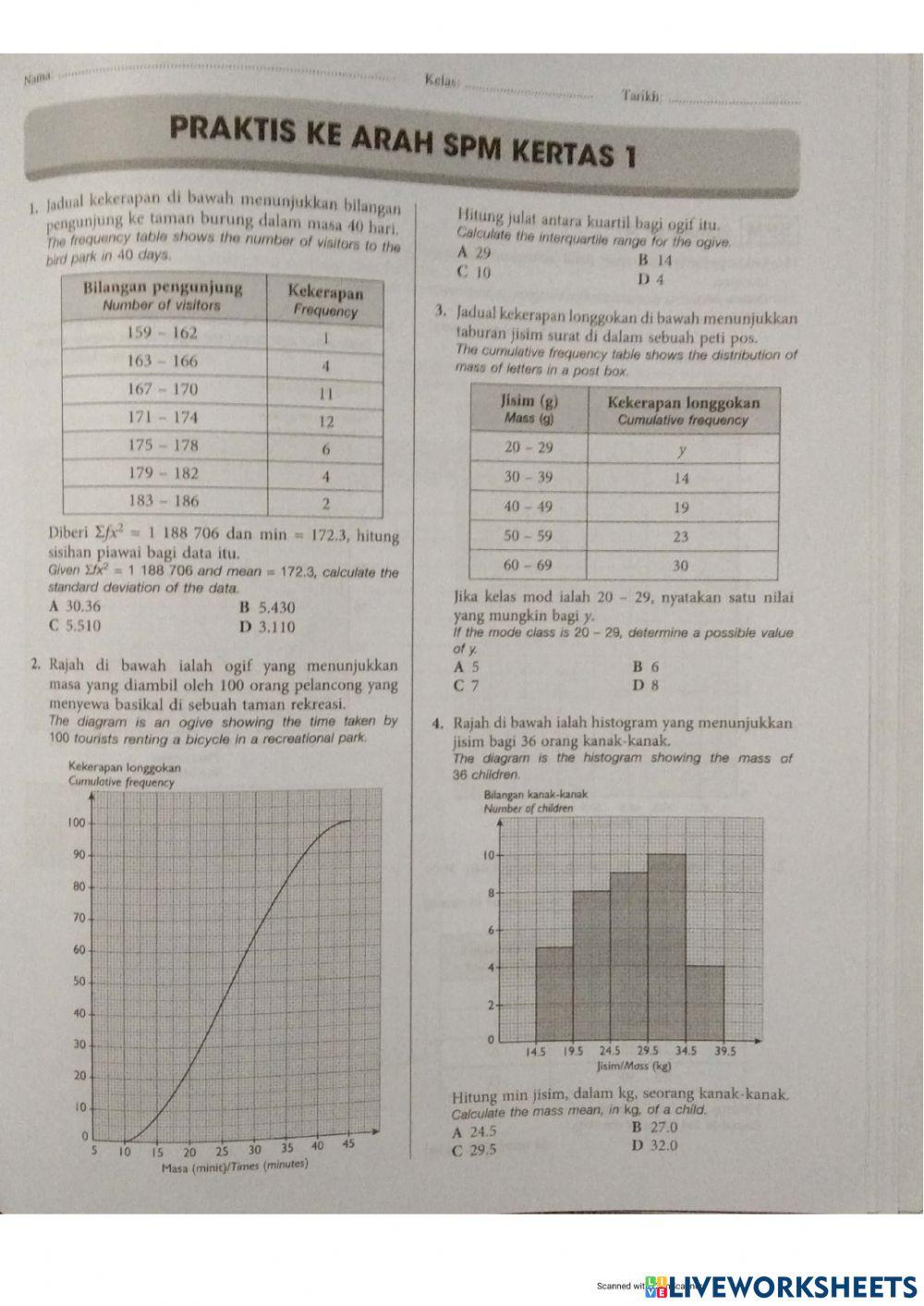 Measures of Dispersion for Grouped Data online exercise for | Live ...