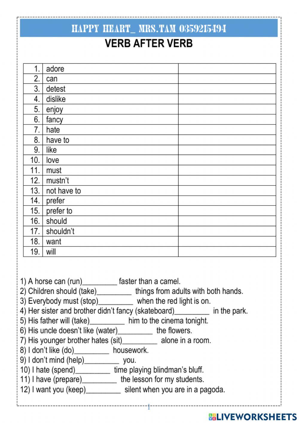 Verb interactive exercise for 7 | Live Worksheets