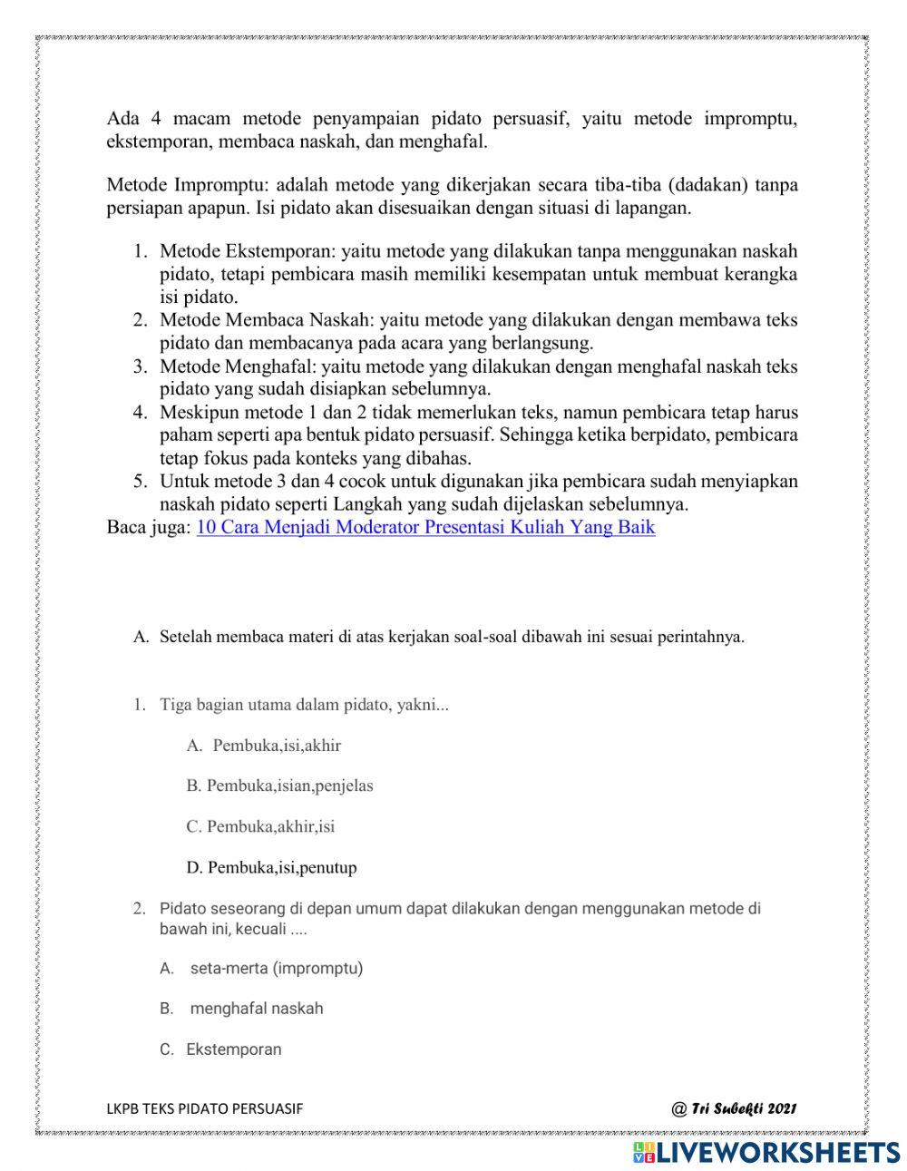 Lkpd teks pidato persuasif interactive worksheet | Live Worksheets