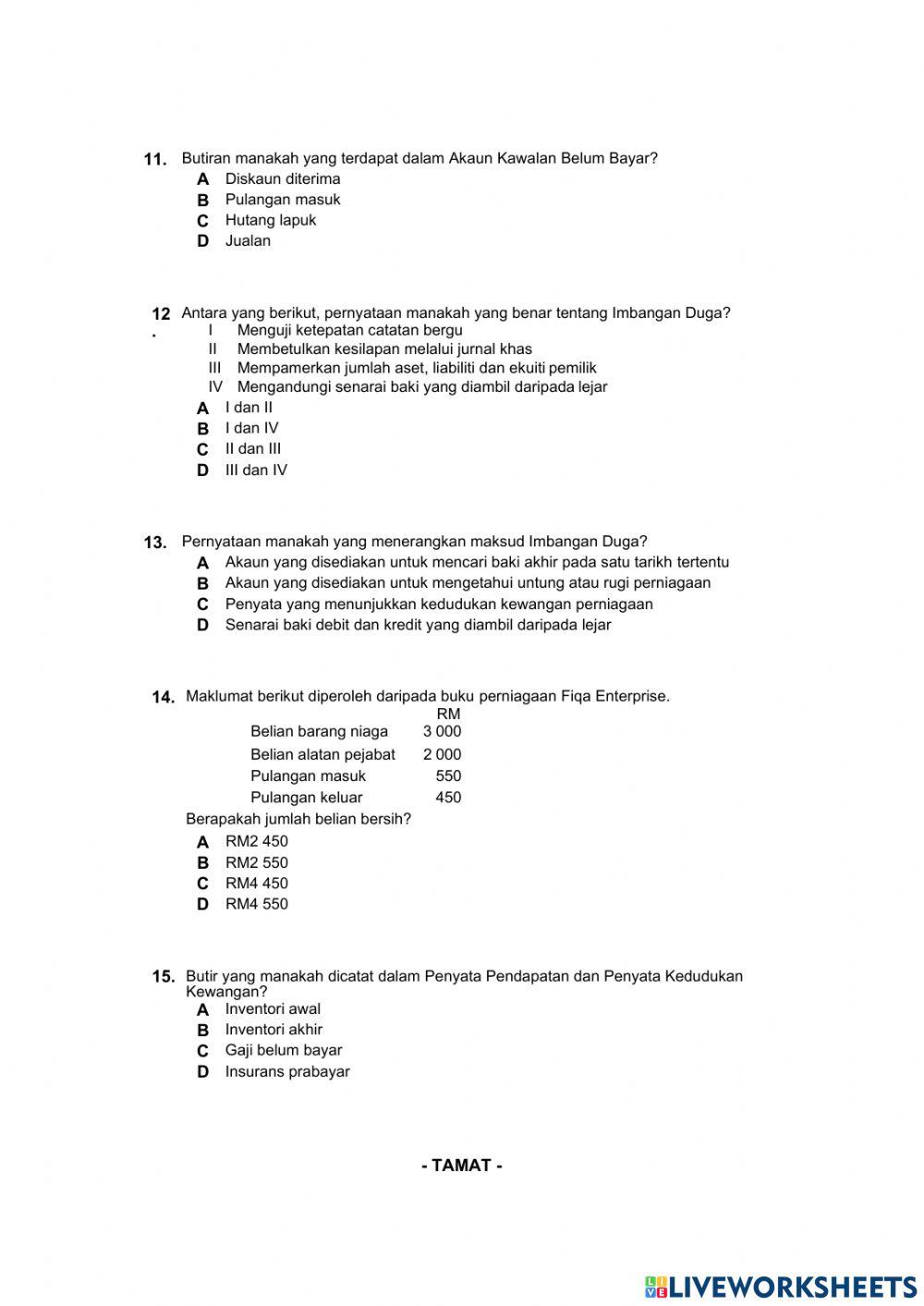 Latihan soalan objektif worksheet | Live Worksheets