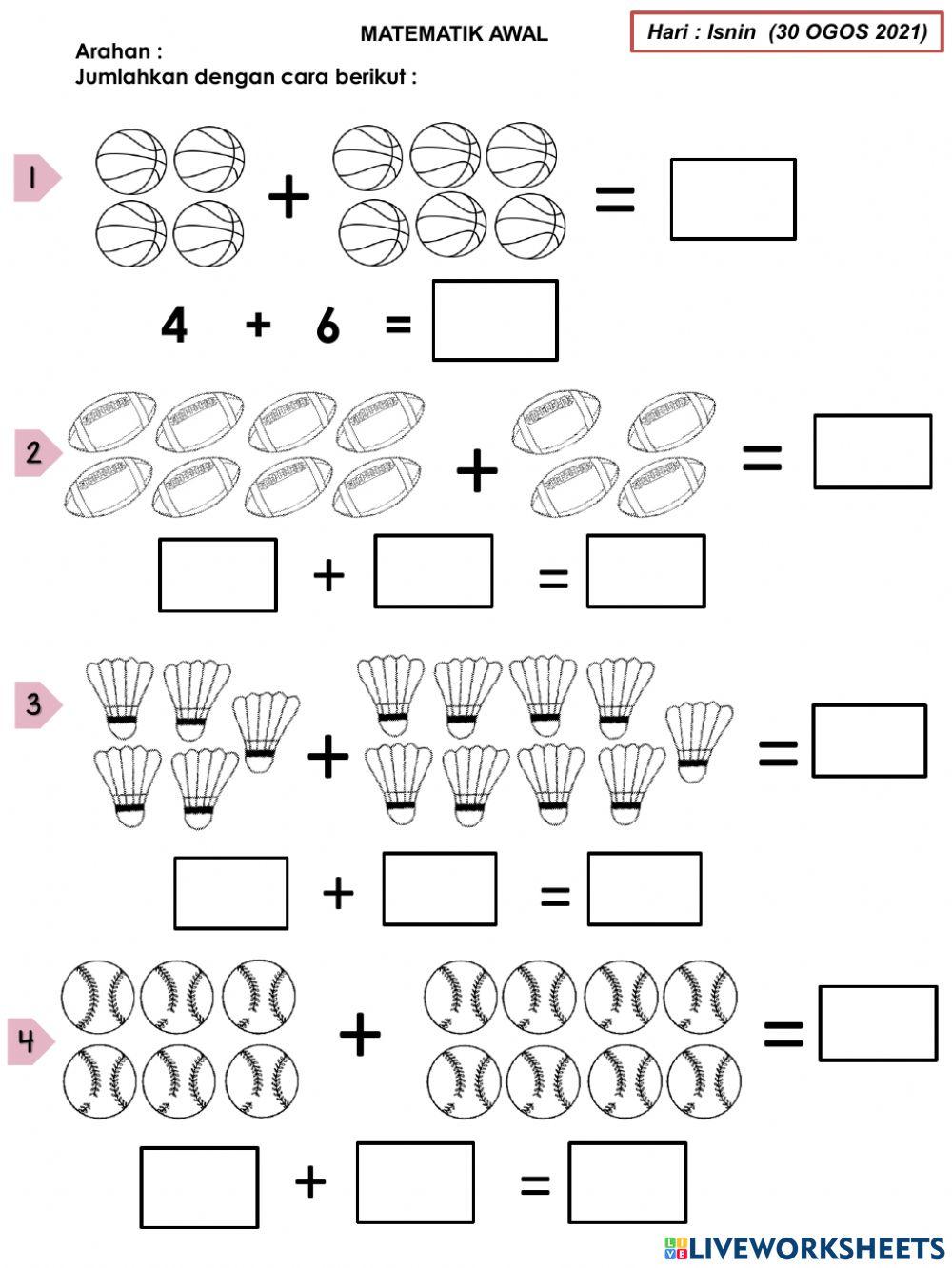 1323645 | Operasi Tambah | Suraiya Han | LiveWorksheets