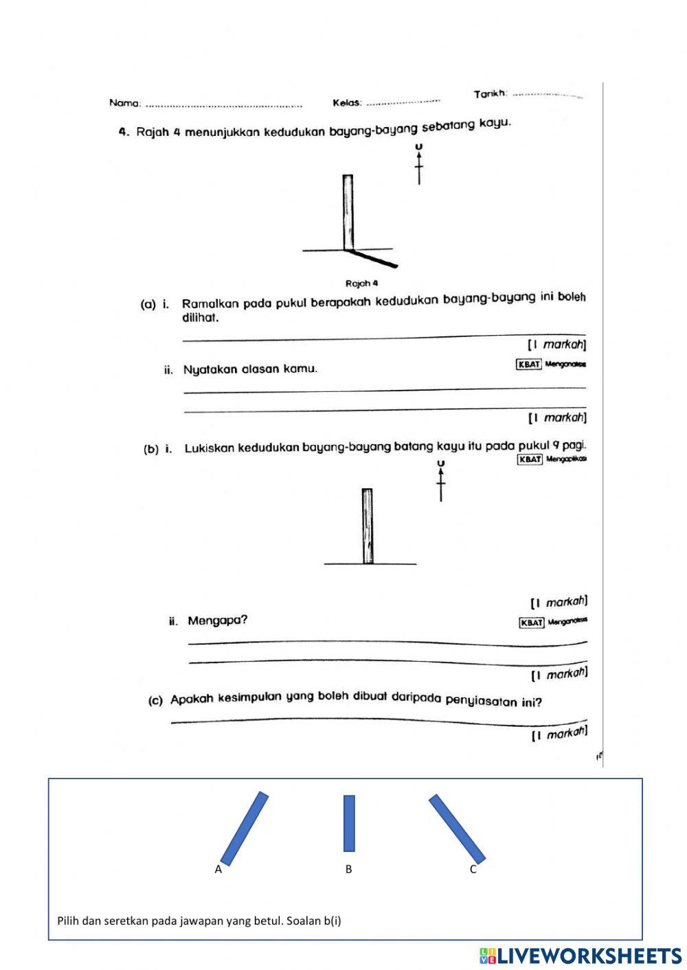 Kesan Putaran Bumi online worksheet | Live Worksheets