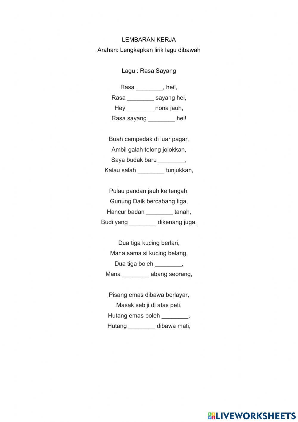 Rasa Sayang | syakirah11 | Live Worksheets