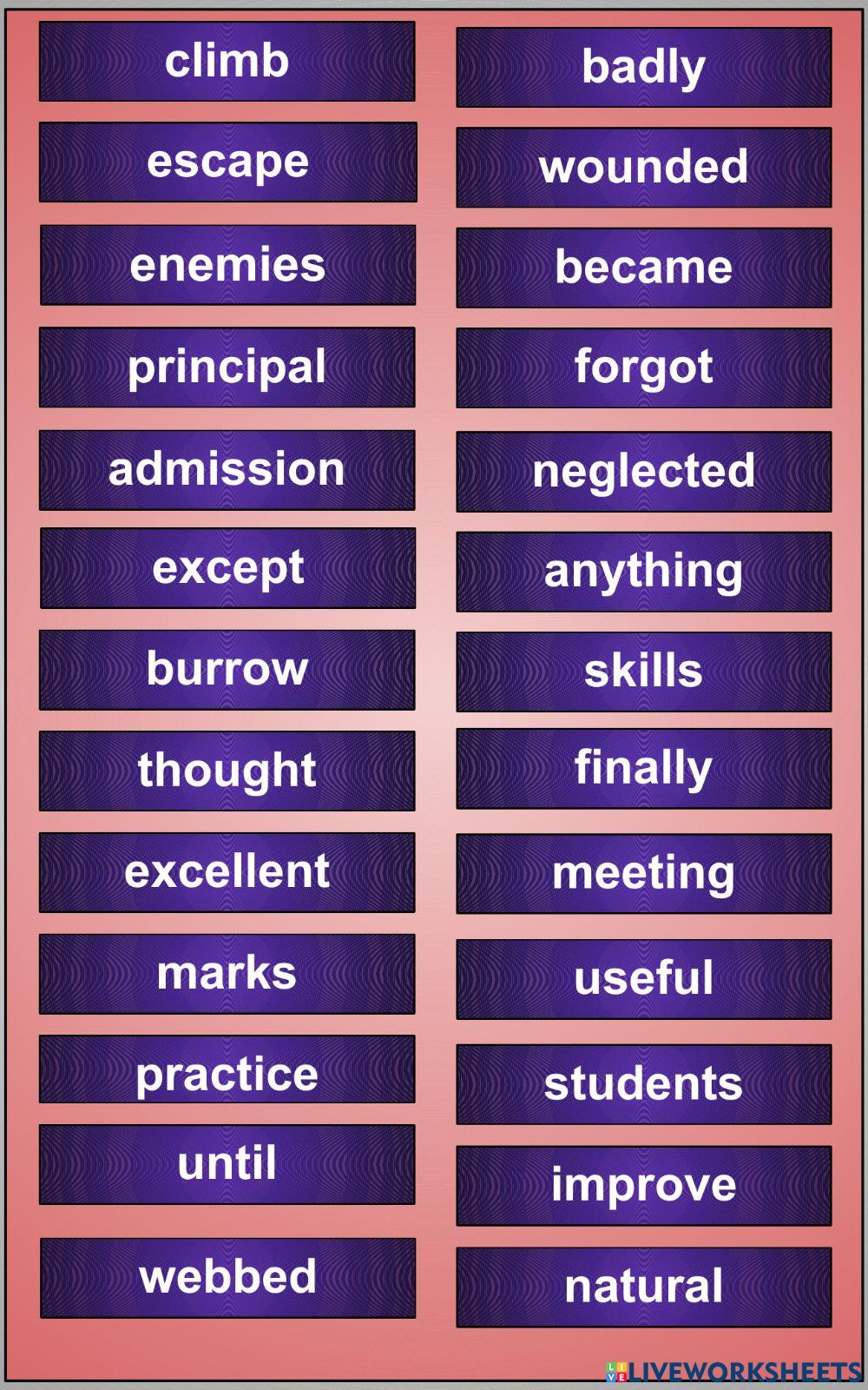3rd 7th uni new words worksheet | Live Worksheets
