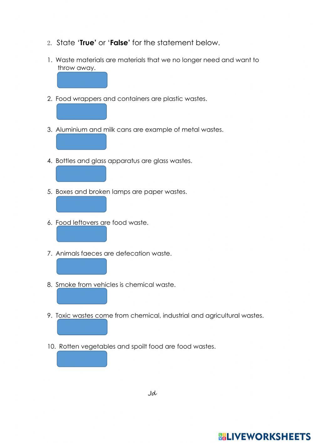 Knowing Waste Materials worksheet | Live Worksheets