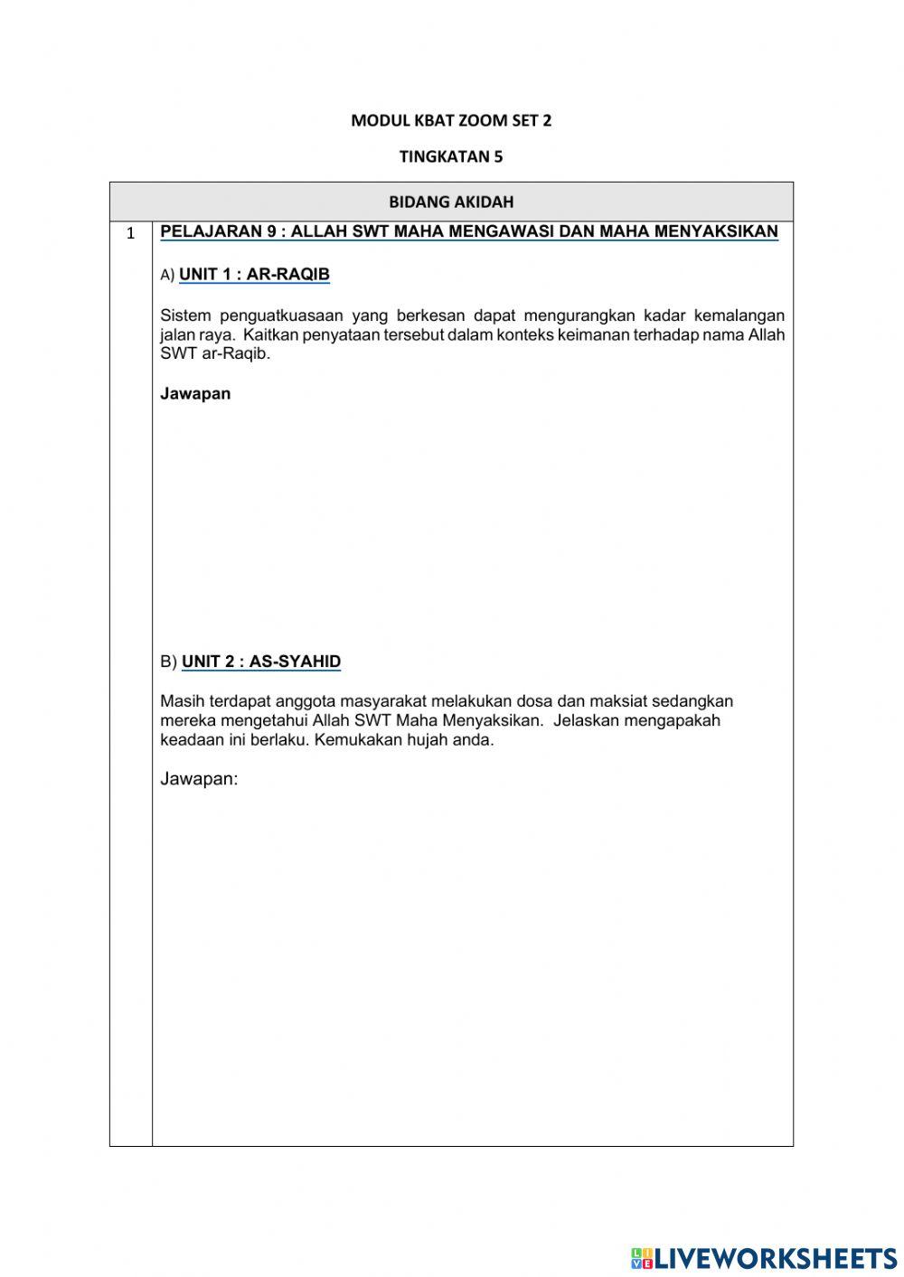 Modul kbat zoom set 2 worksheet | Live Worksheets