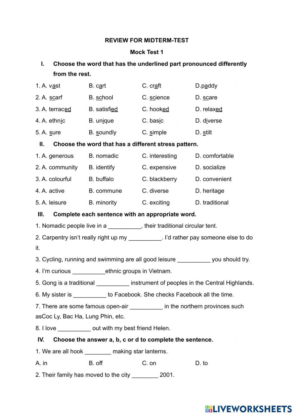 Mock test worksheet for 8 | Live Worksheets