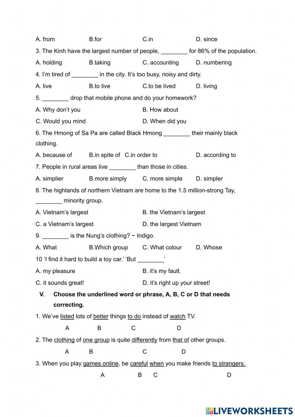 Mock test worksheet for 8 | Live Worksheets
