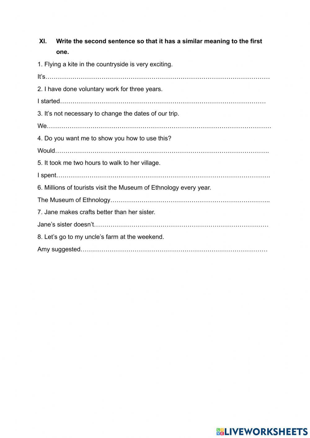 Mock test worksheet for 8 | Live Worksheets