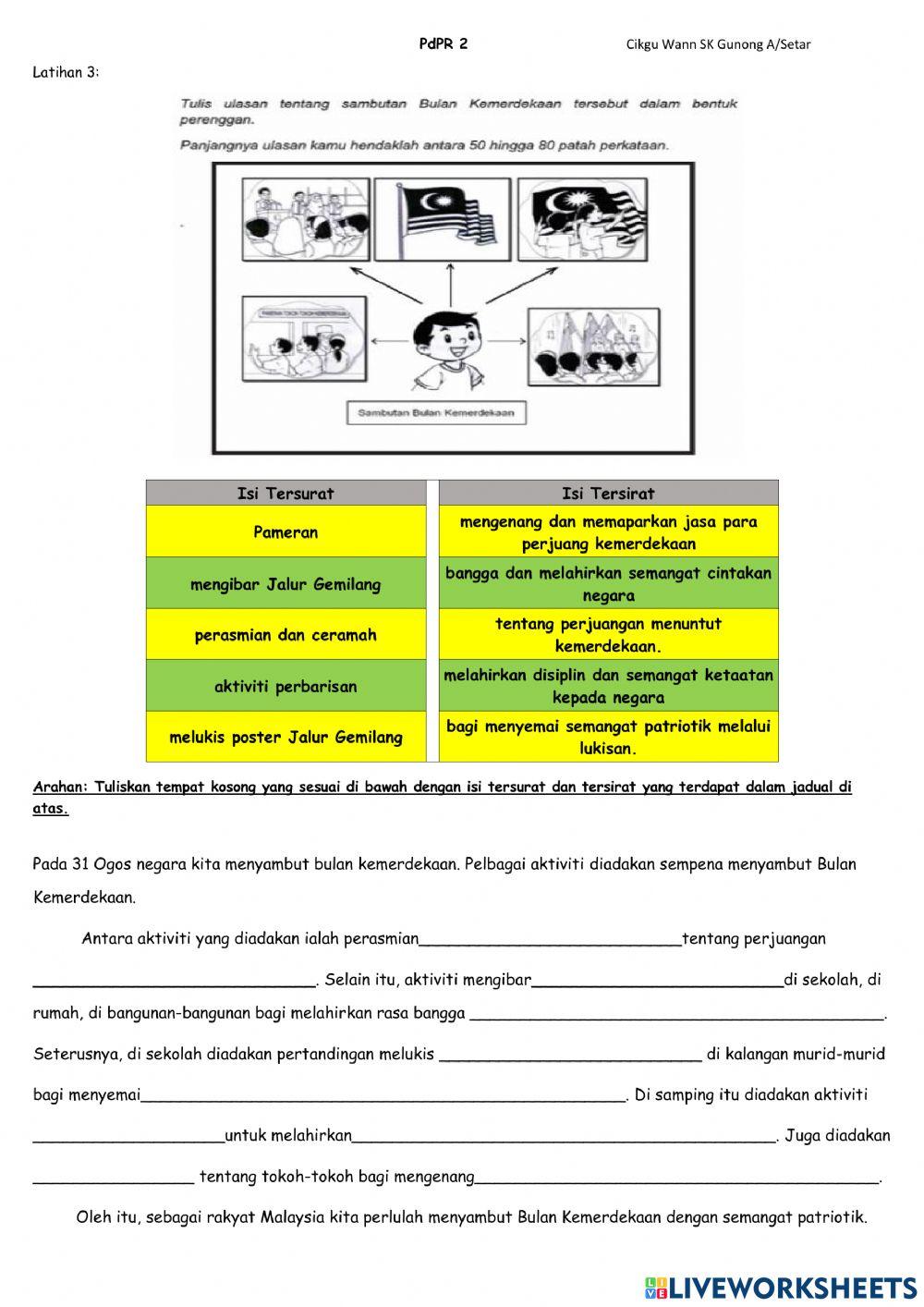 Latihan 3 : Penulisan Ulasan interactive worksheet | Live Worksheets