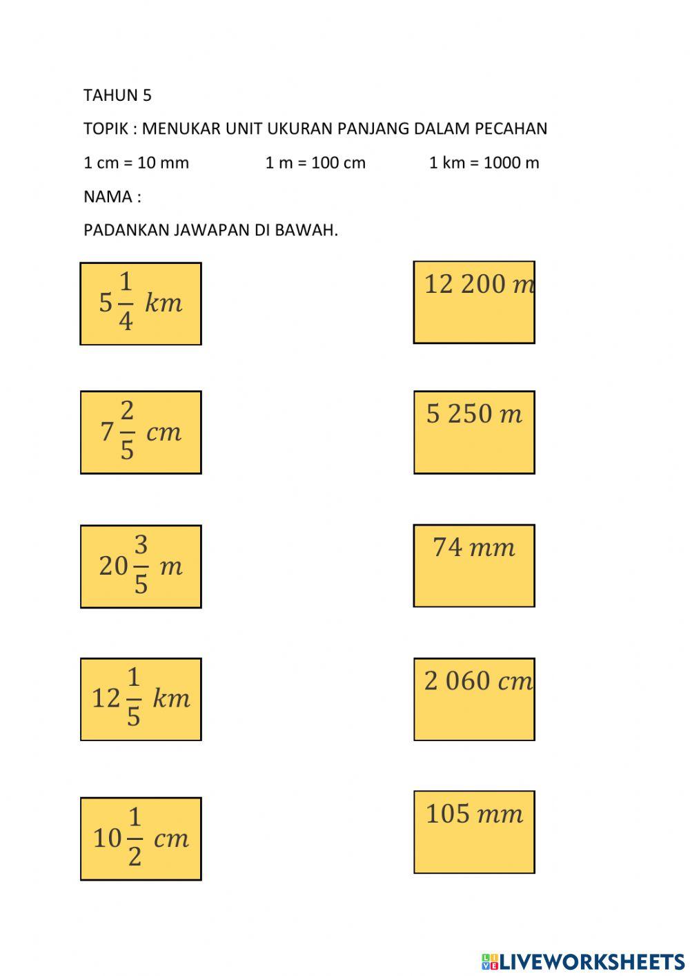 Unit ukuran panjang tahun 5 2945 | nurulaimi | Live