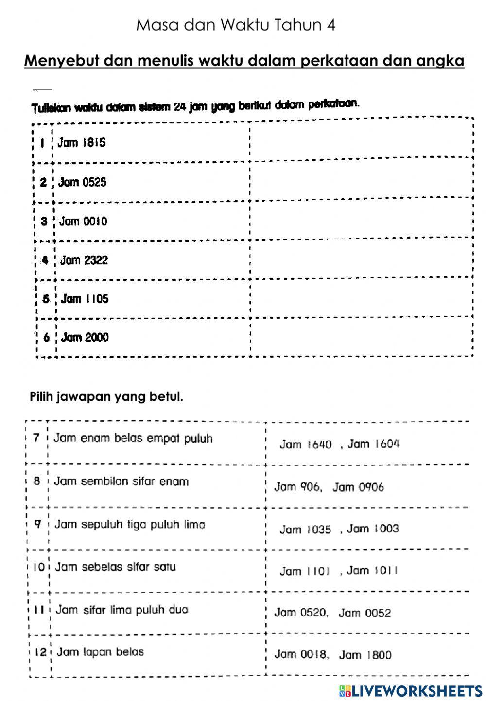 Matematik Tahun 3: Masa Dan Waktu Worksheet Live Worksheets, 57% OFF