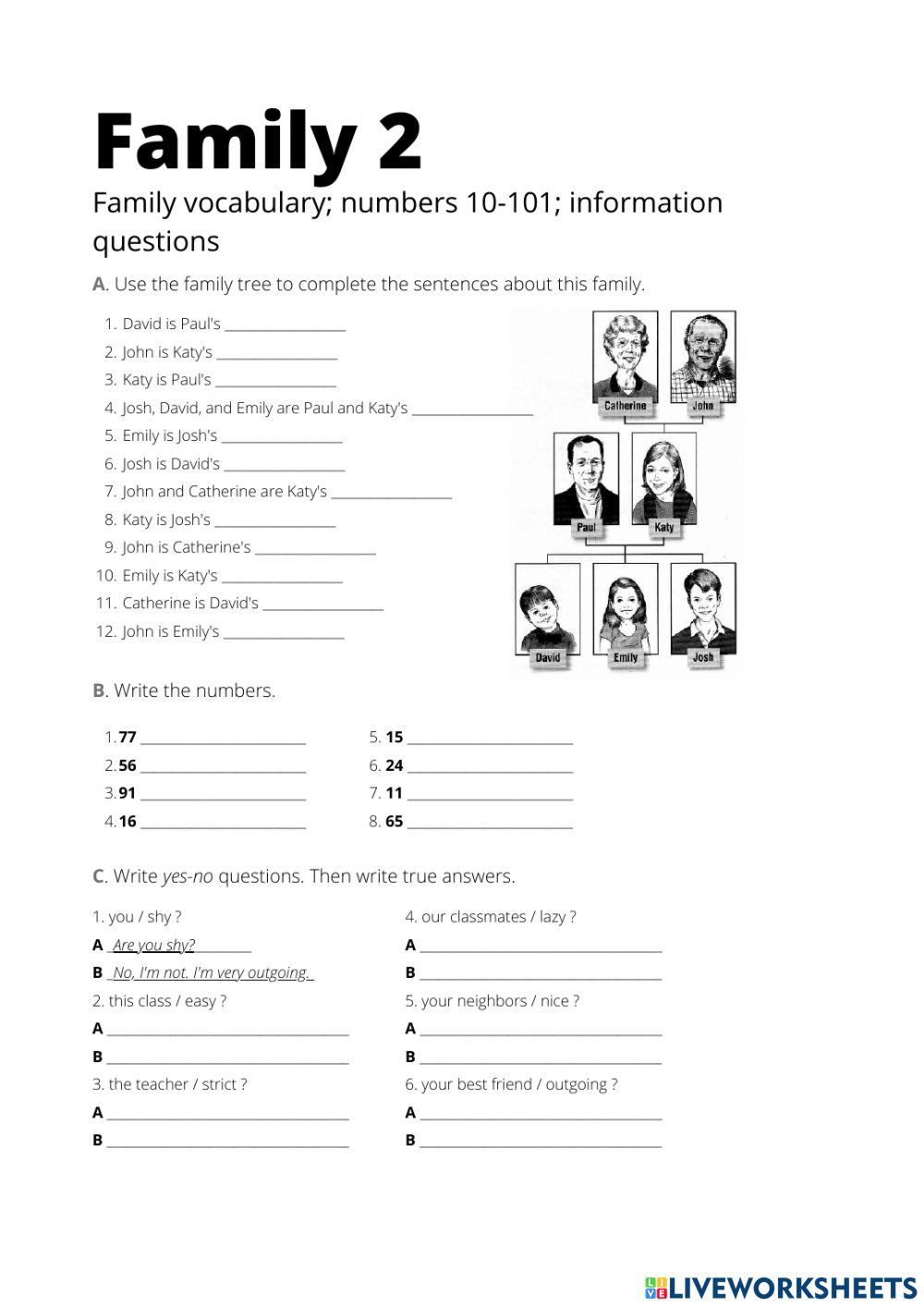 Family 2 online exercise for College | Live Worksheets