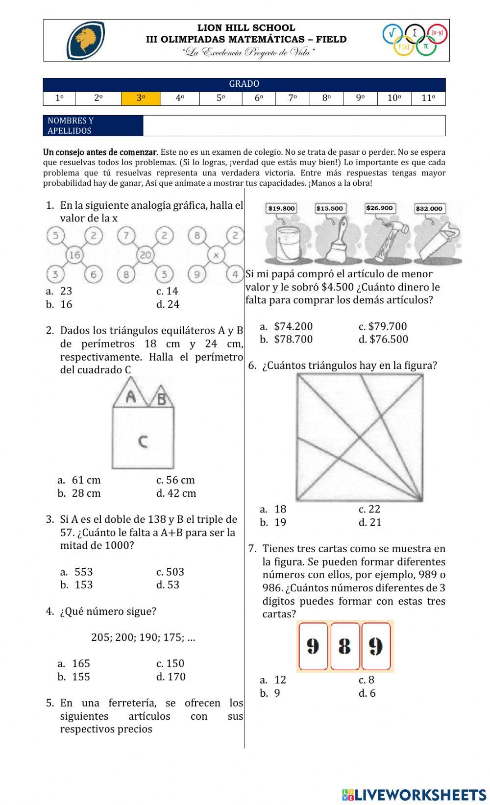1325177 | Olimpiadas matematicas grado 3 | sandra mendez