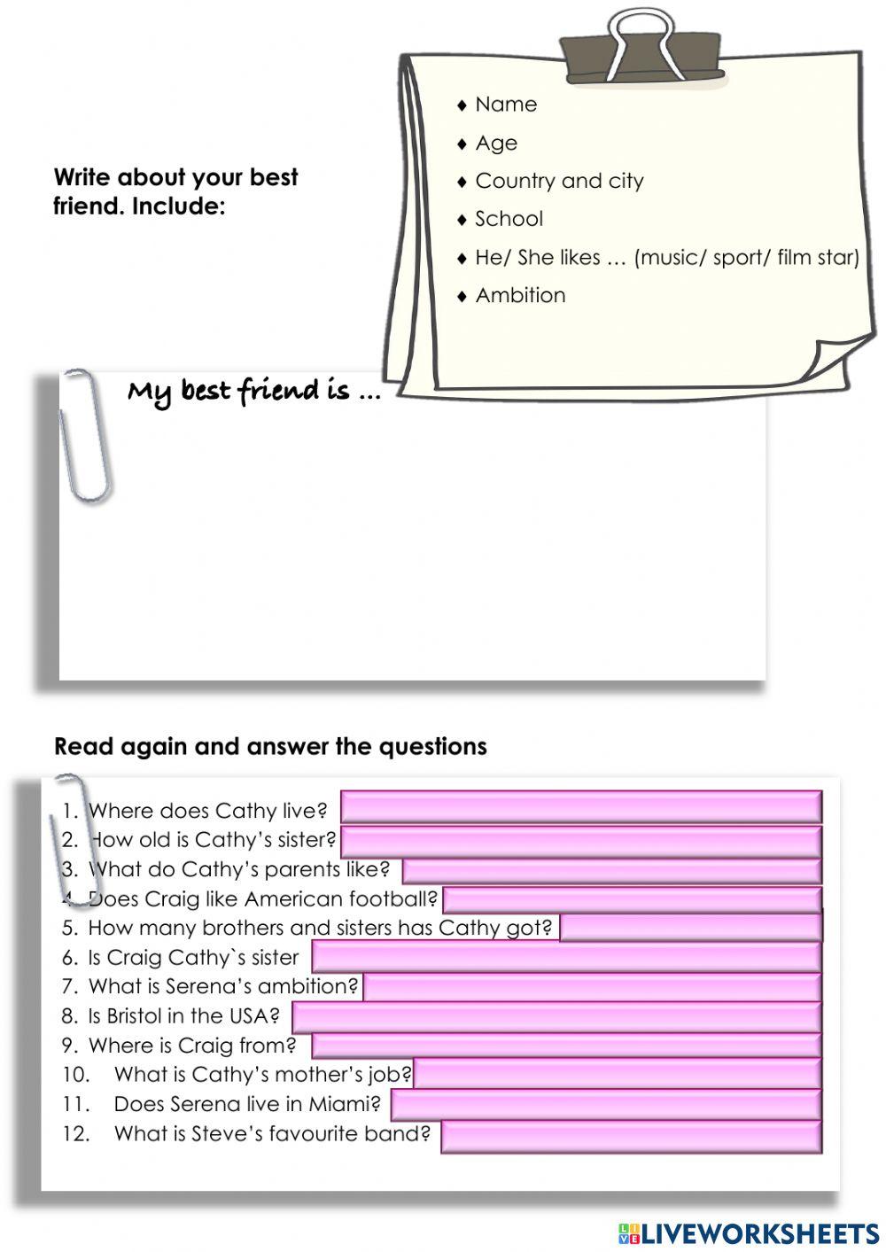 Read about Cathy worksheet | Live Worksheets