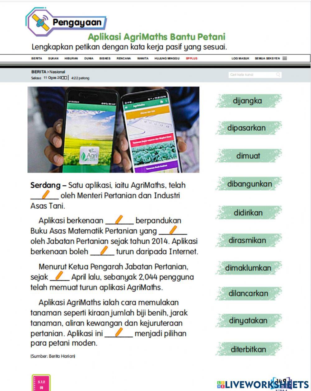 Aplikasi AgriMaths Bantu Petani activity | Live Worksheets