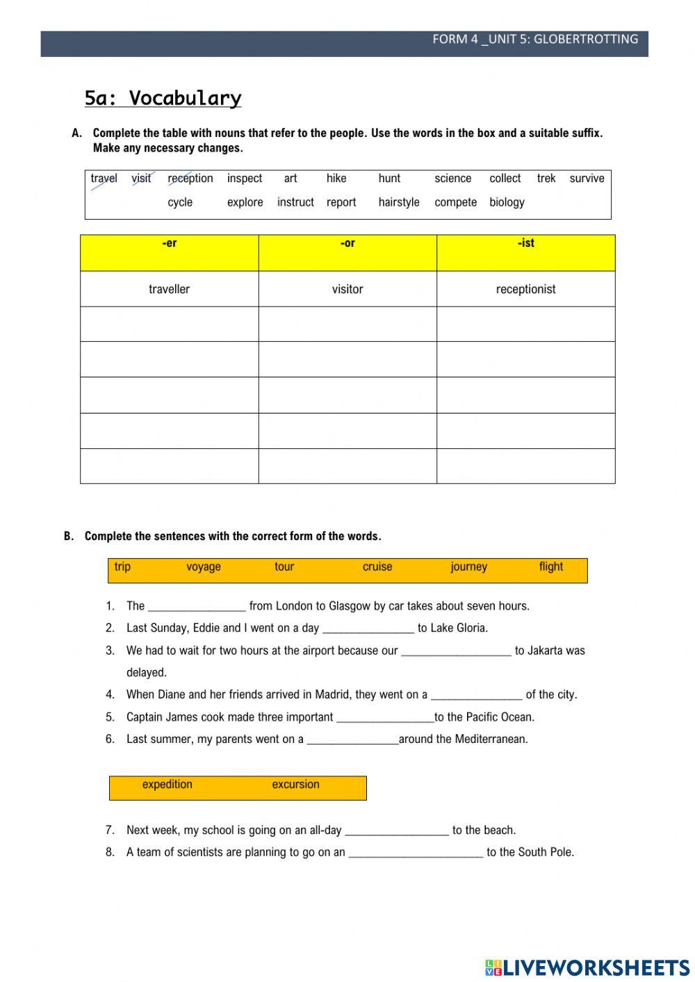 Form 4-Unit 5-Vocabulary worksheet | Live Worksheets