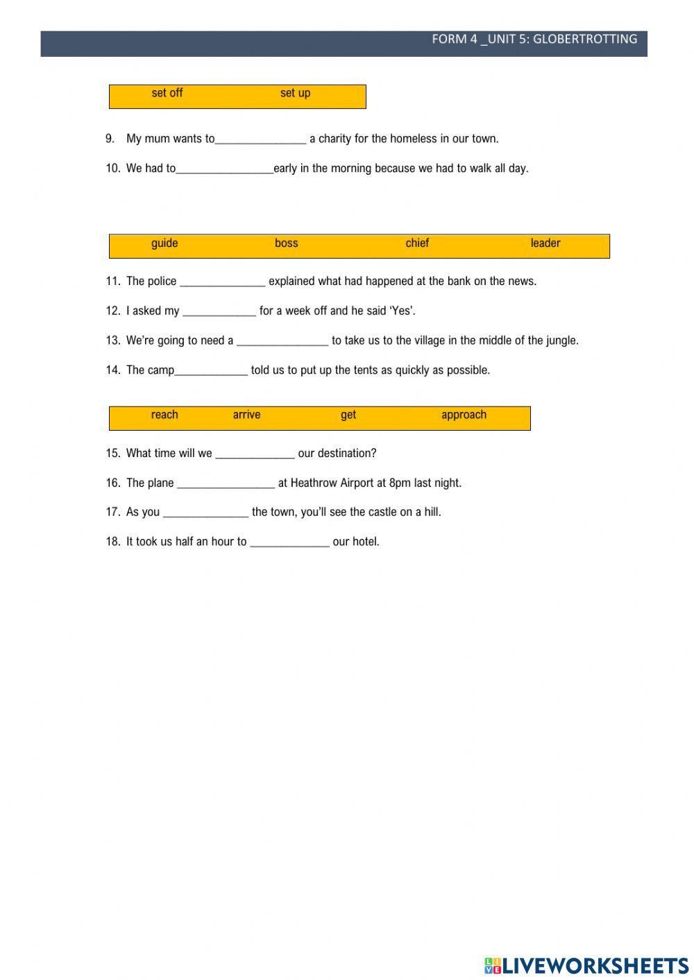 Form 4-Unit 5-Vocabulary worksheet | Live Worksheets