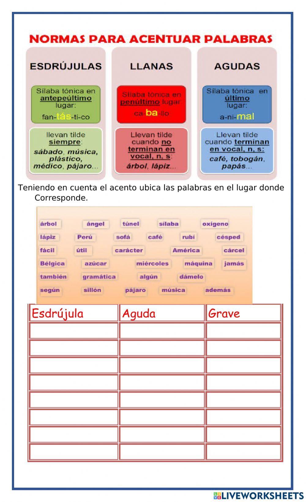 El acento | Free Interactive Worksheets | 1223189