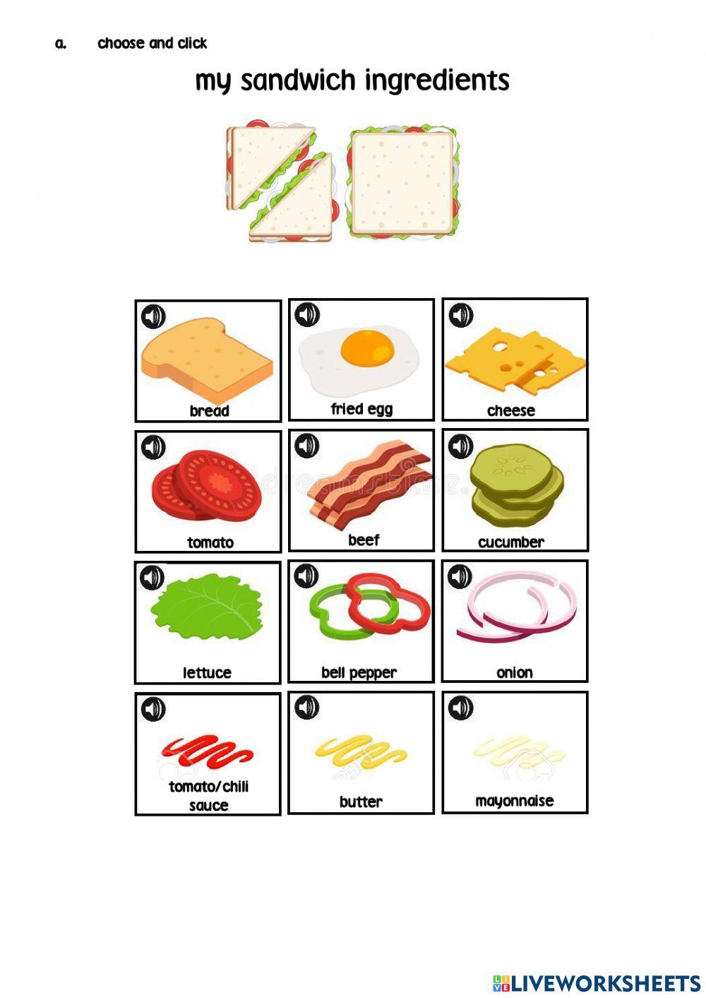 Let's eat a sandwich worksheet | Live Worksheets