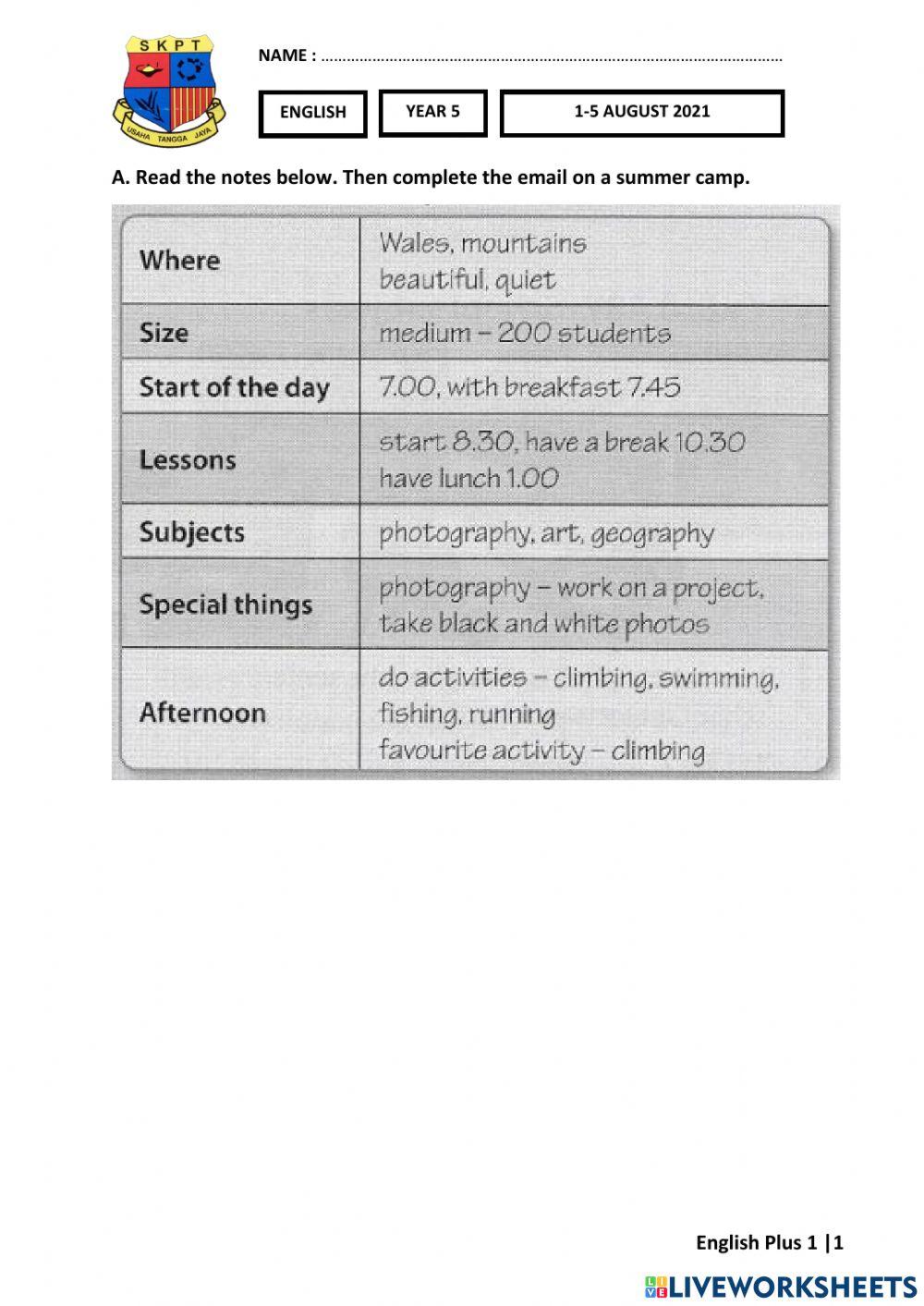 ENG Y5 Week 25 (1-5 AUG) Worksheets 1 worksheet | Live Worksheets