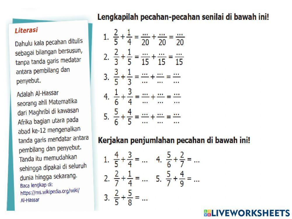 Pecahan 1223744 | Suroso | Live Worksheets