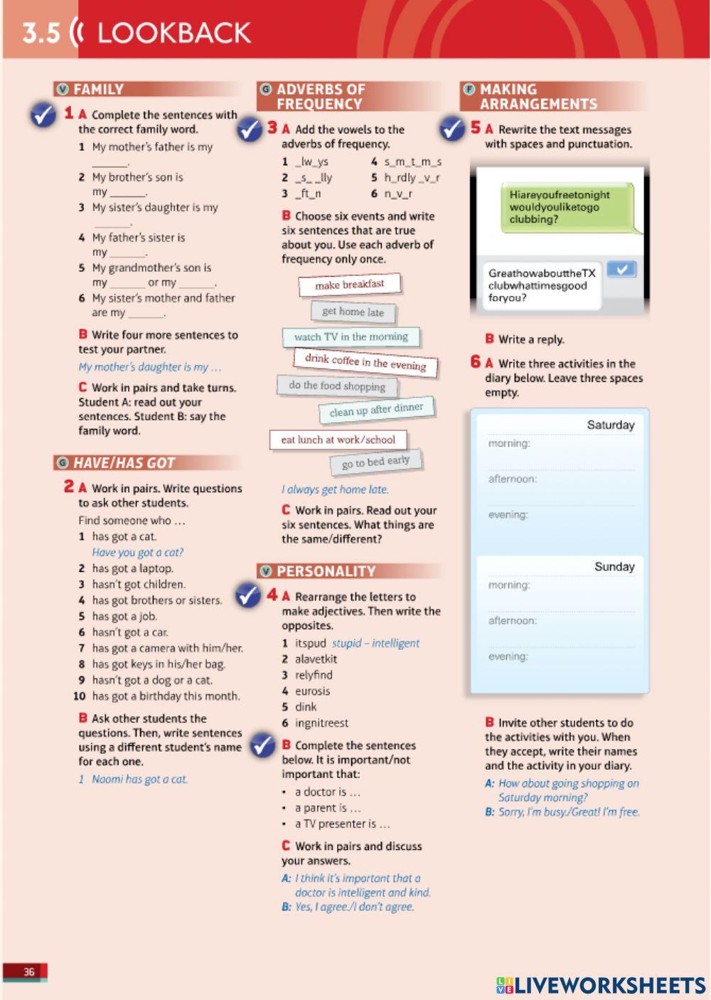 3.5 Lookback Elementary online exercise for | Live Worksheets