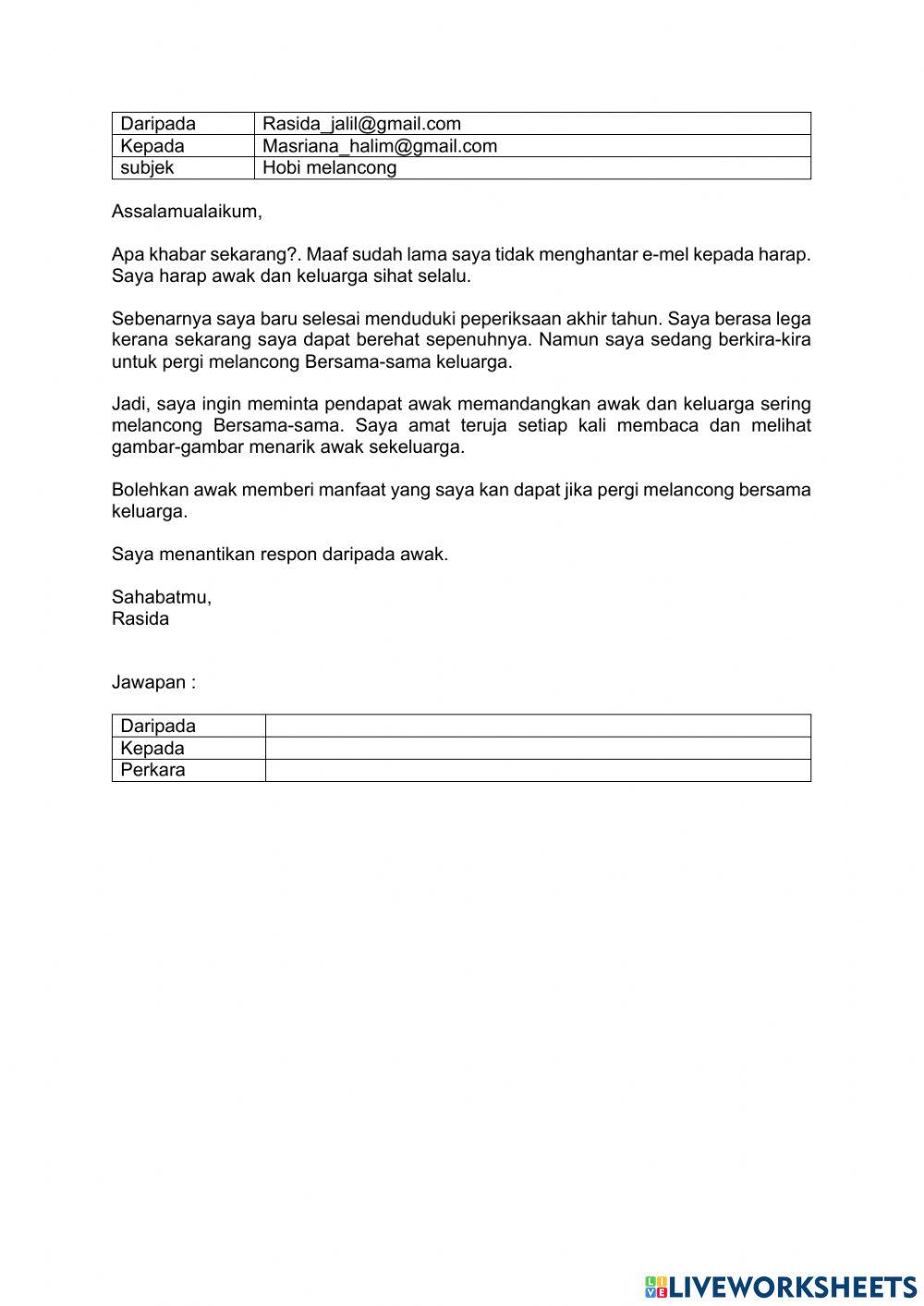 Karangan e-mel worksheet | Live Worksheets