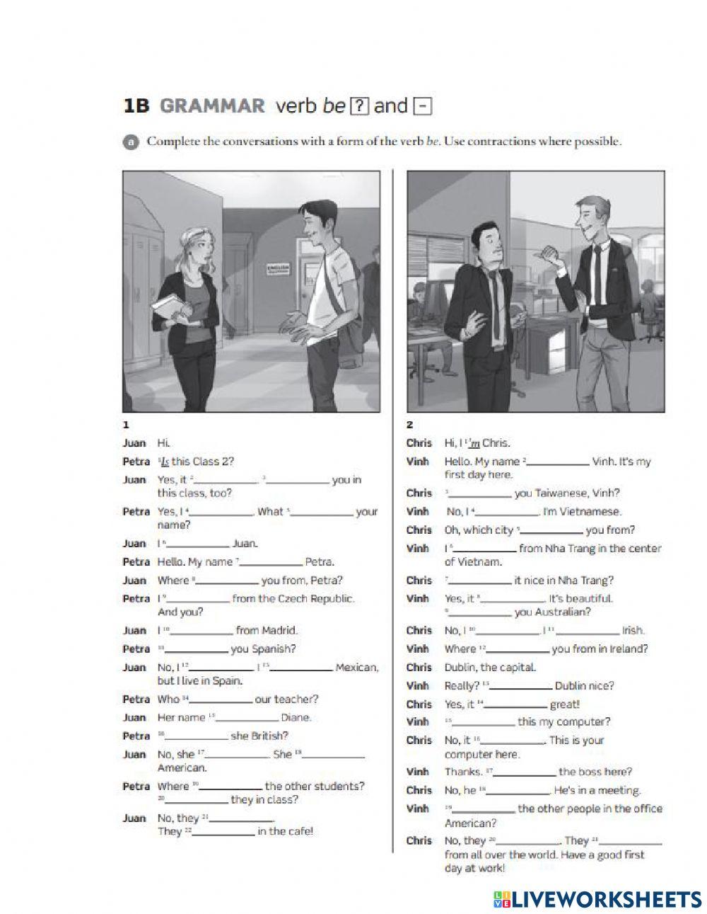 PREINT1 - 1BG - Verb to be negative and question online exercise for ...