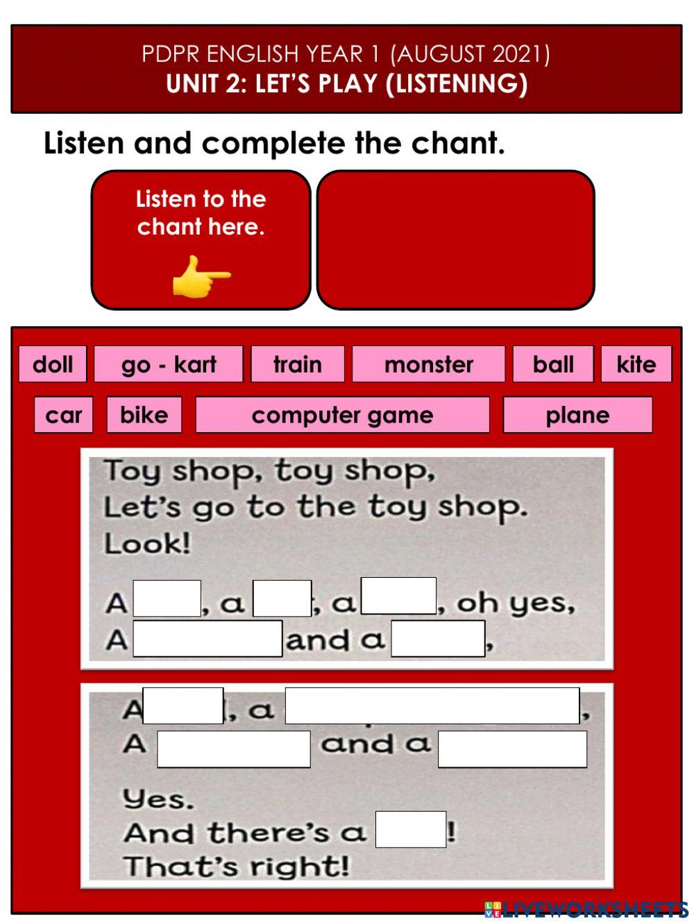 Let's Play (Toy Shop Chant) worksheet | Live Worksheets